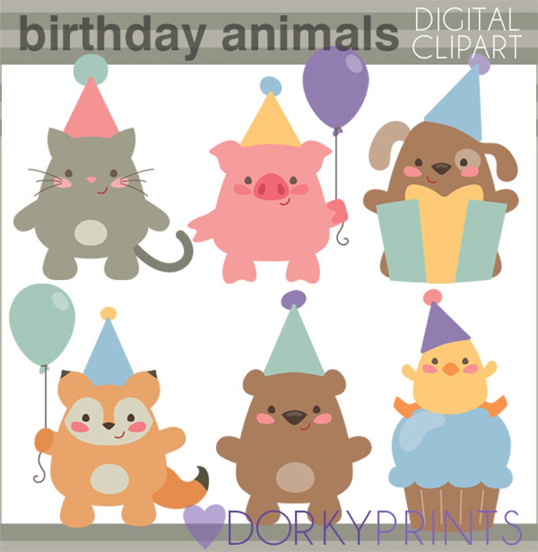 Birthday Animals Clipart -personal and Limited Commercial Use- Animal ...