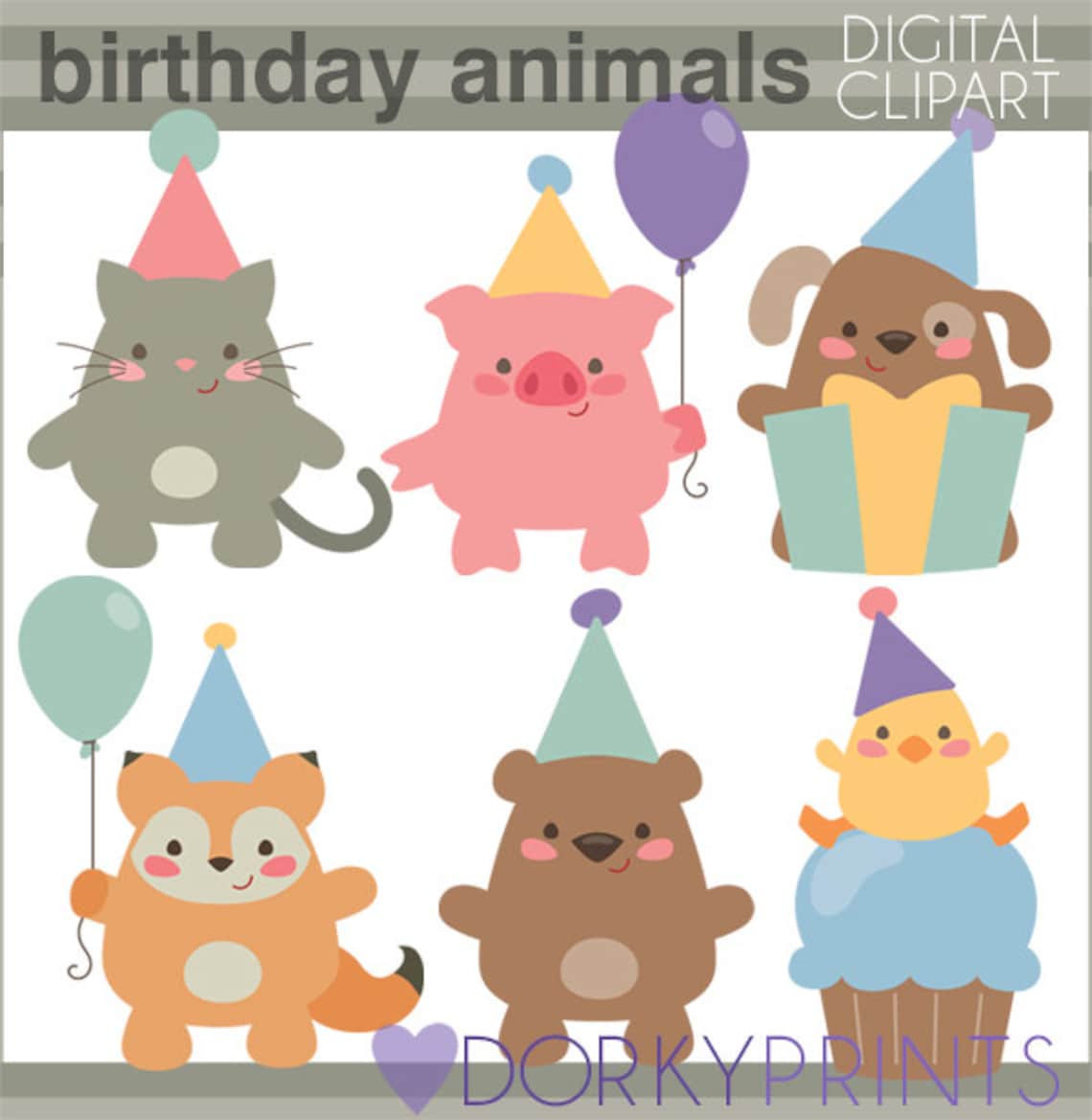 Birthday Animals Clipart -personal and Limited Commercial Use- Animal ...