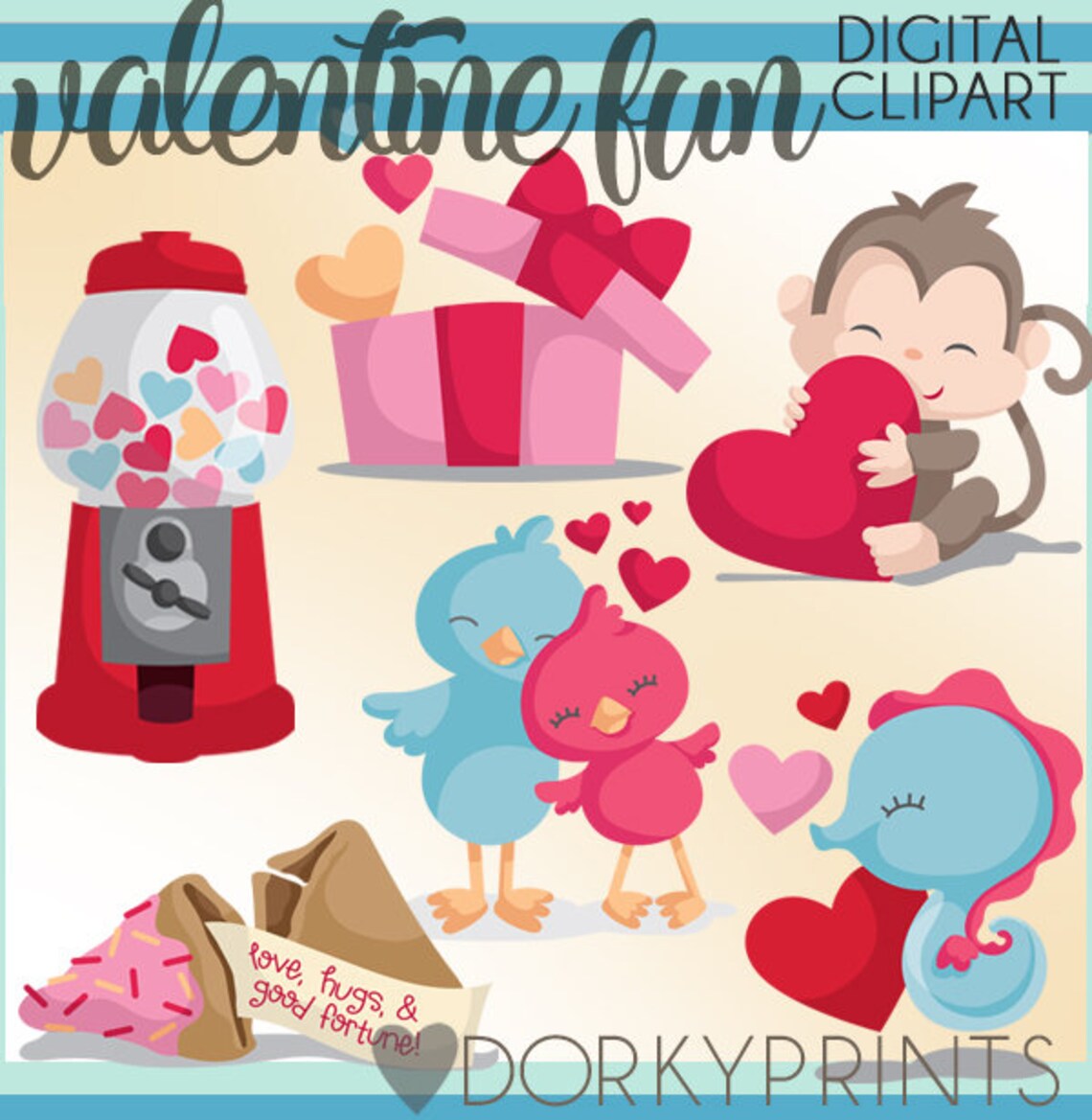 Cute Valentine Clipart Set -personal and Limited Commercial Use- Monkey ...