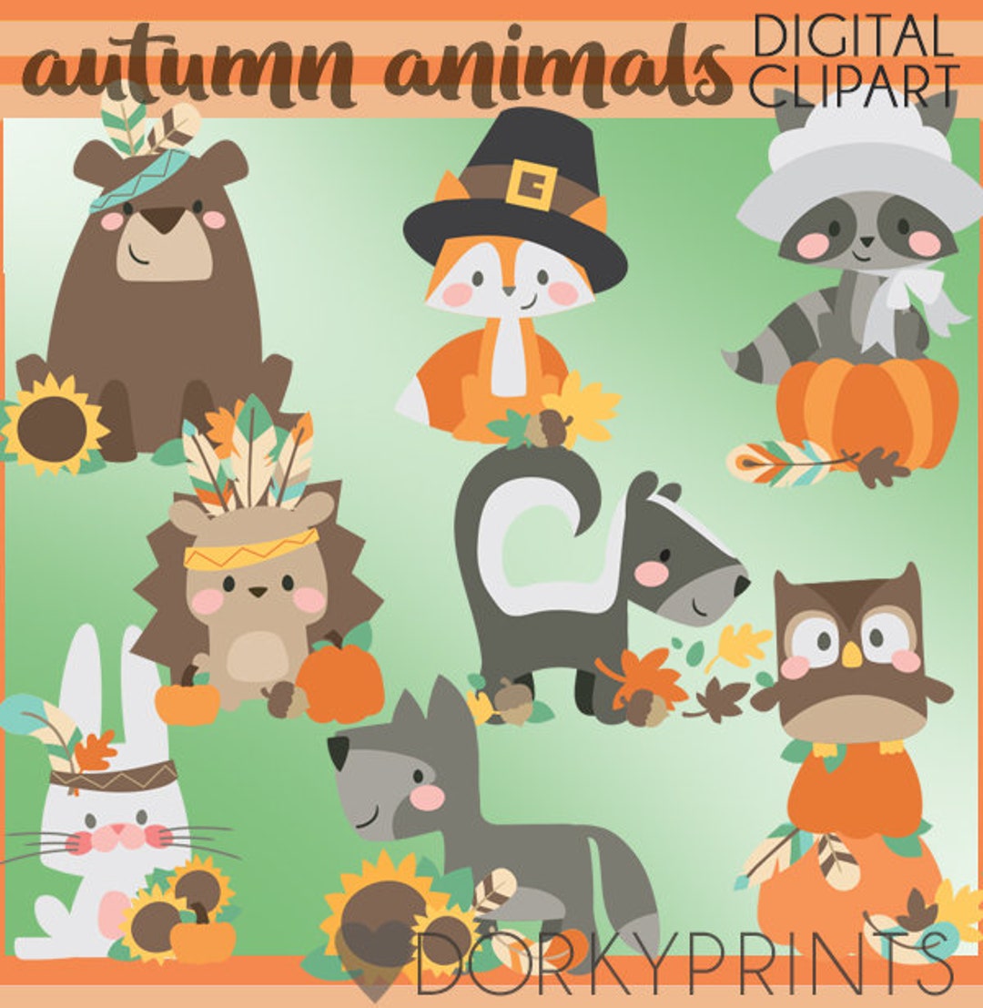 Thanksgiving Animals Clipart -personal and Limited Commercial Use- Cute ...