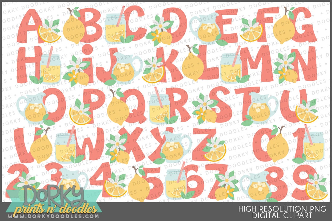 Cute Lemonade Alphabet and Numbers Clipart - Fun Summer Monogram PNG ...