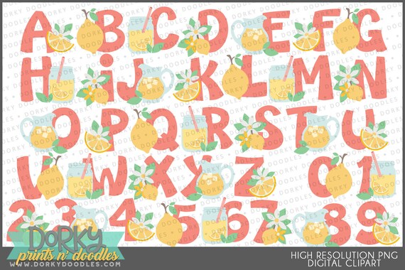 Cute Lemonade Alphabet and Numbers Clipart Fun Summer - Etsy