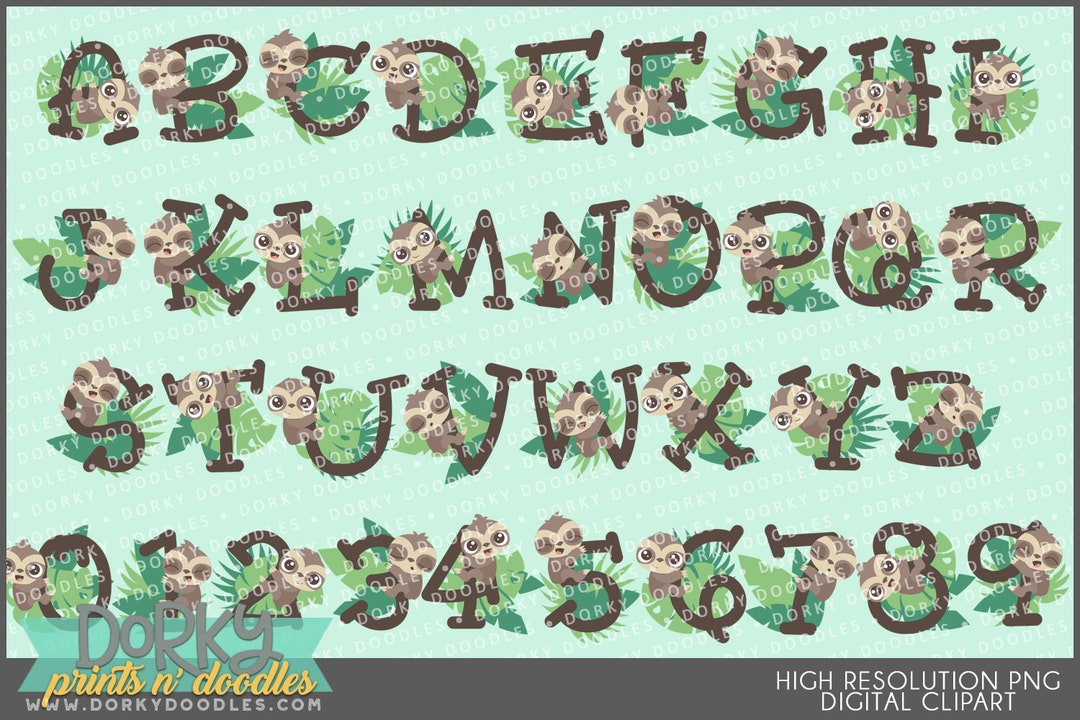 Sloth Alphabet Clipart -personal and Limited Commercial Use- Cute ...