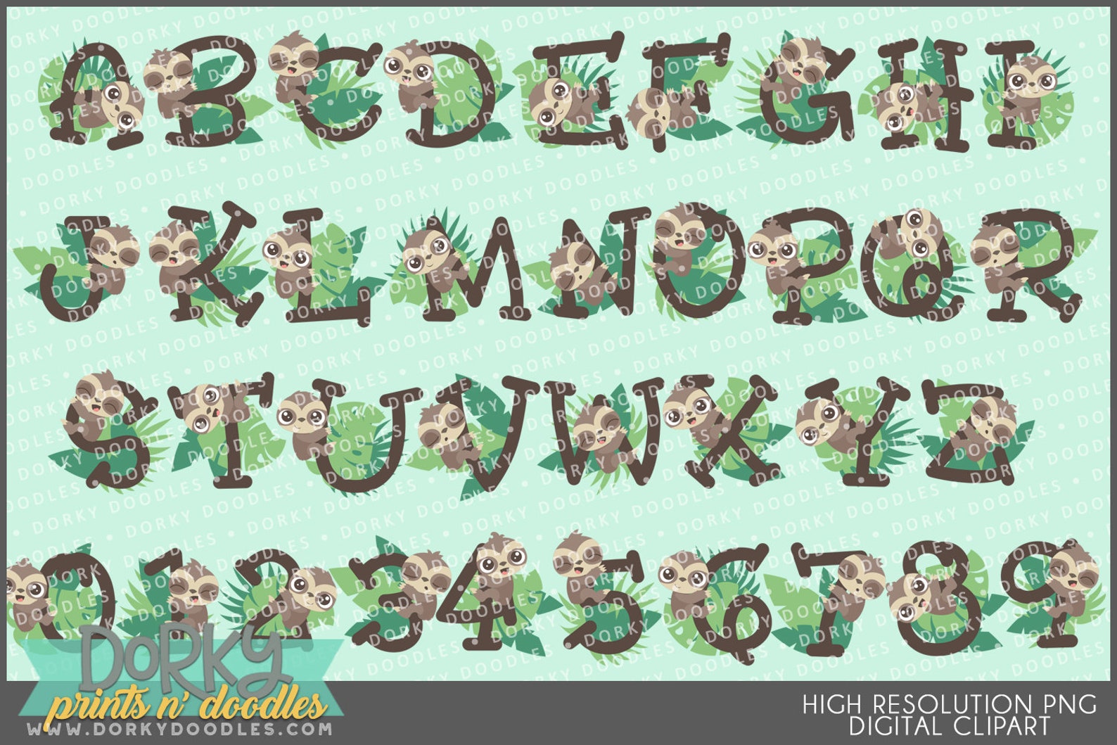 Sloth Alphabet Clipart Personal and Limited Commercial Use | Etsy