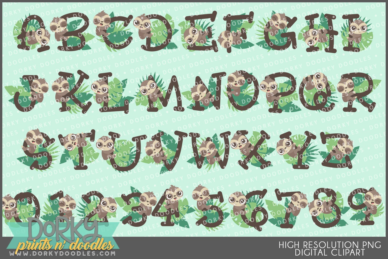 Sloth Alphabet Clipart Personal and Limited Commercial Use | Etsy