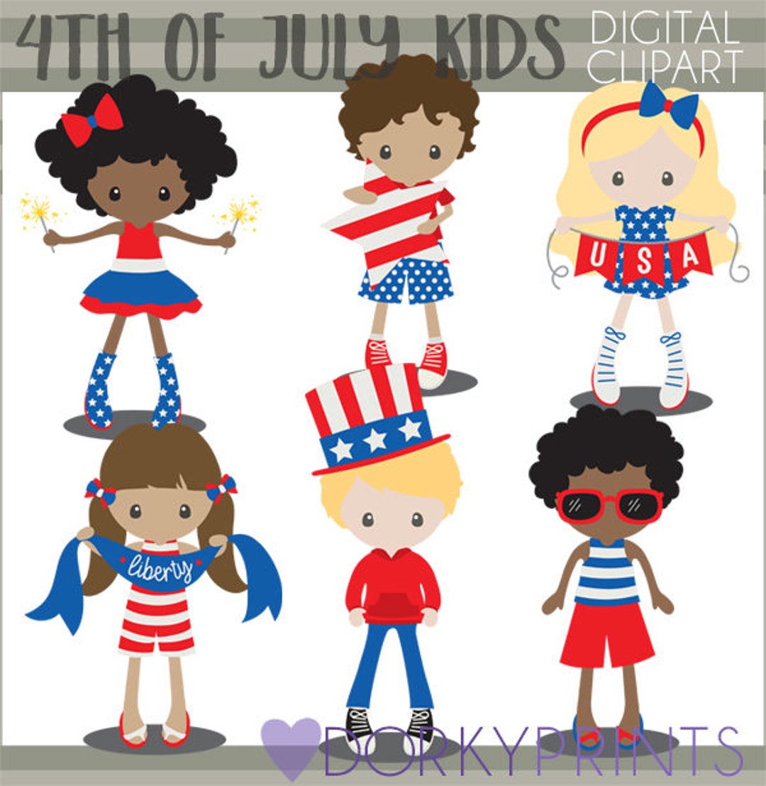4th of July Clipart, Independence Day Clipart, Red White and Blue Kids ...