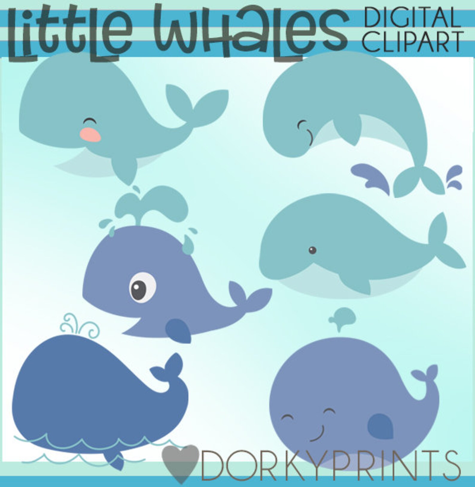 Little Whale Clipart Set -personal and Limited Commercial Use- Cute ...