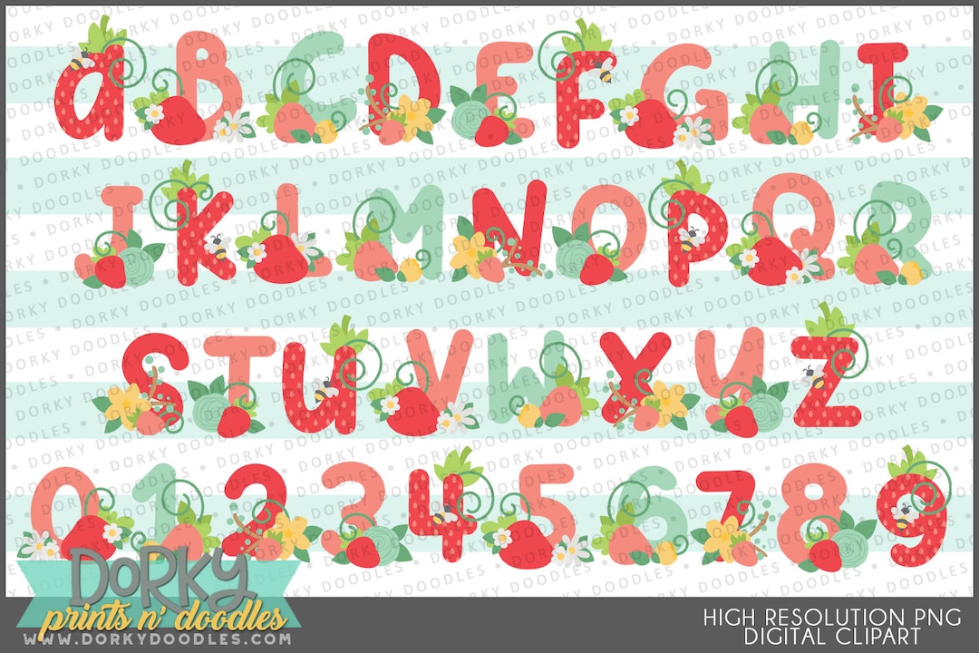 Strawberry Alphabet Clipart -PNG Art- Instant Download - Numbers ...