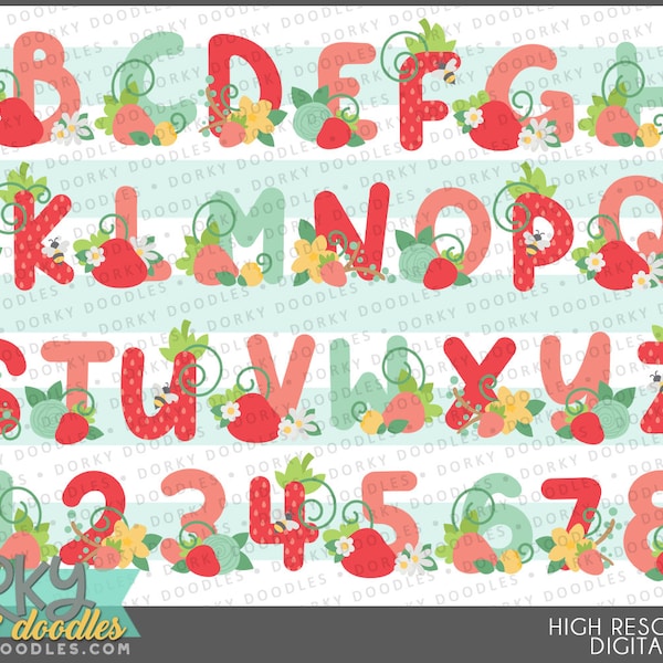 Strawberry Alphabet Clipart - Etsy