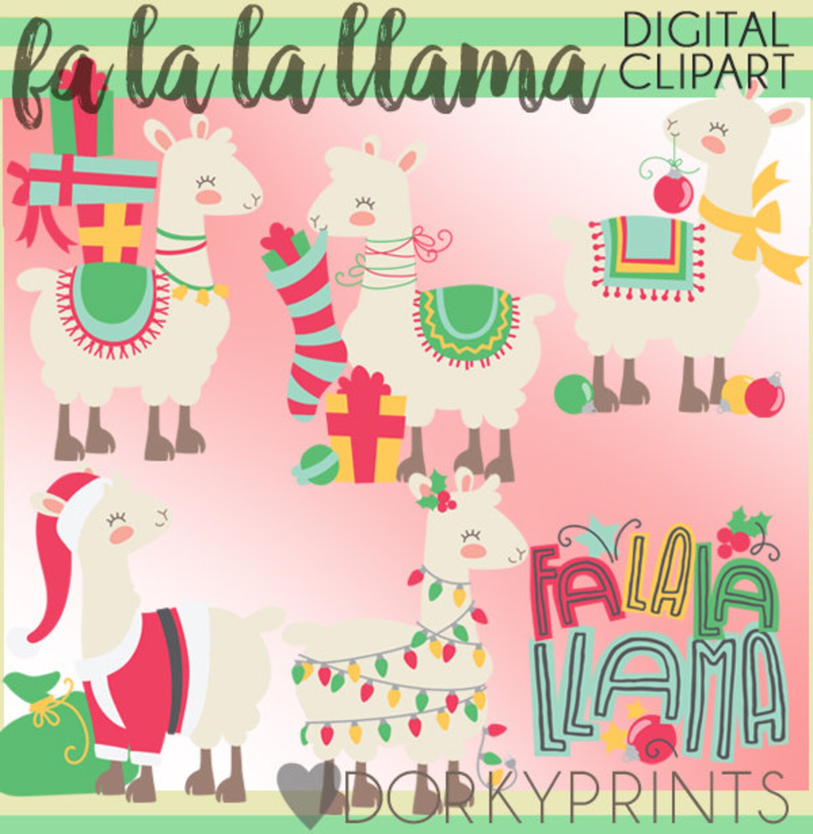 Llama Christmas Clipart personal and Limited Commercial Use | Etsy