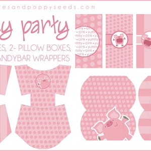 Pig Party Favors Printable PDF - Printable Party Supplies - Pink Piggy ...