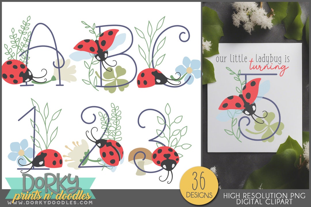 Ladybug Alphabet Clipart - Ladybugs and Flowers Letter Designs for ...