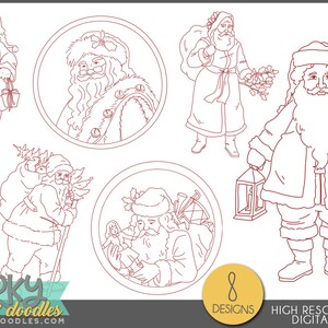Redline Vintage Santa PNG Clipart - Whimsical Holiday Line Art, Use for ...