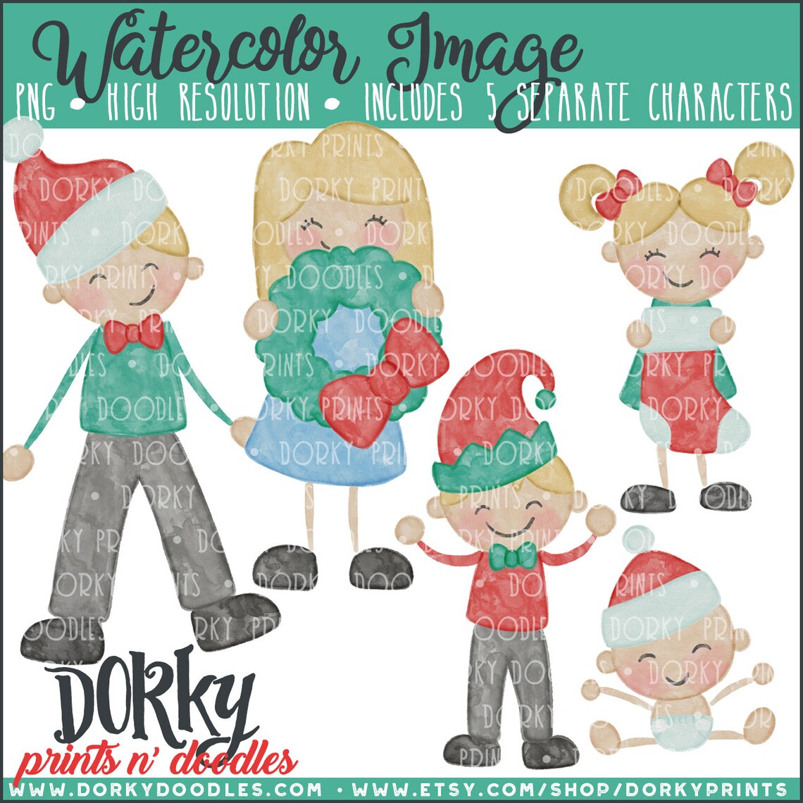 Watercolor Christmas Family Characters PNG Artwork - Digital File - for ...