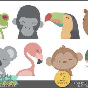 Whimsical Jungle Animal PNG Clipart - Cute Jungle Faces for Sublimation ...
