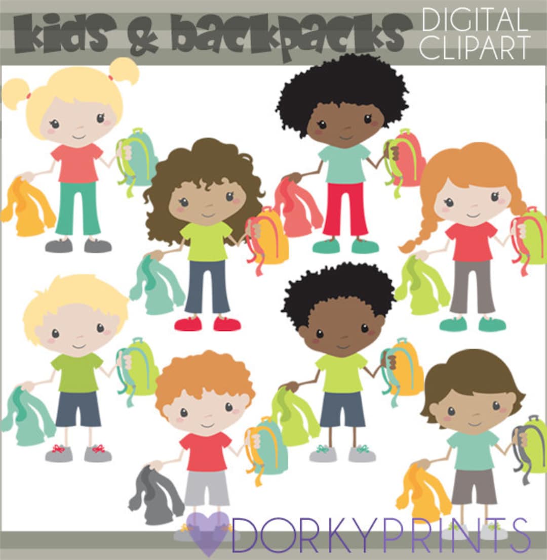 Kids With Backpacks Clipart -personal and Limited Commercial Use- Back ...