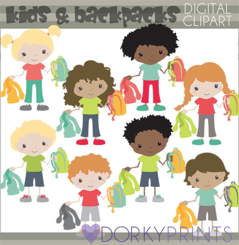 Kids With Backpacks Clipart personal and Limited Commercial | Etsy