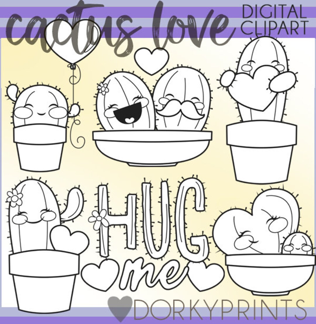 Blackline Valentine Cacti Clipart -personal and Limited Commercial Use ...