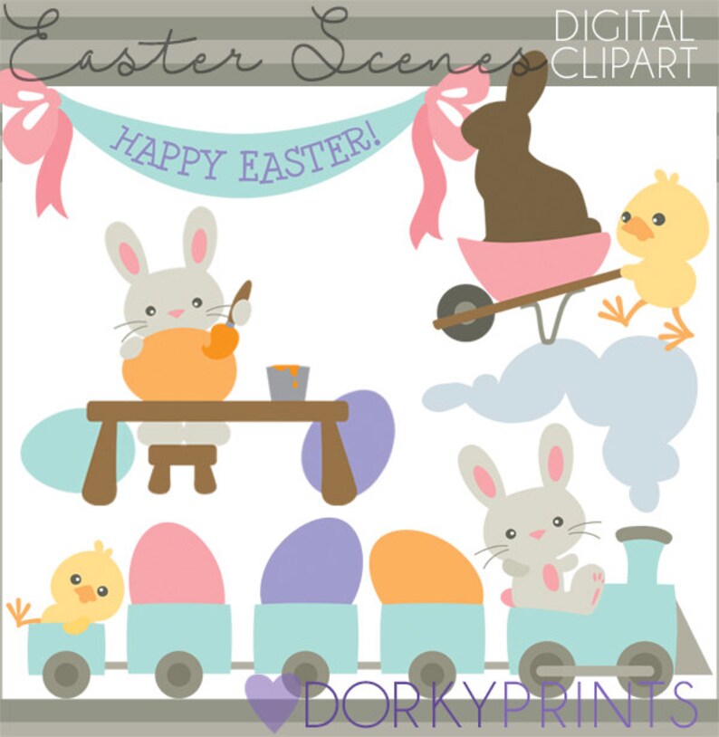 Easter Clip Art Bunny Scenes personal and Limited Commercial | Etsy