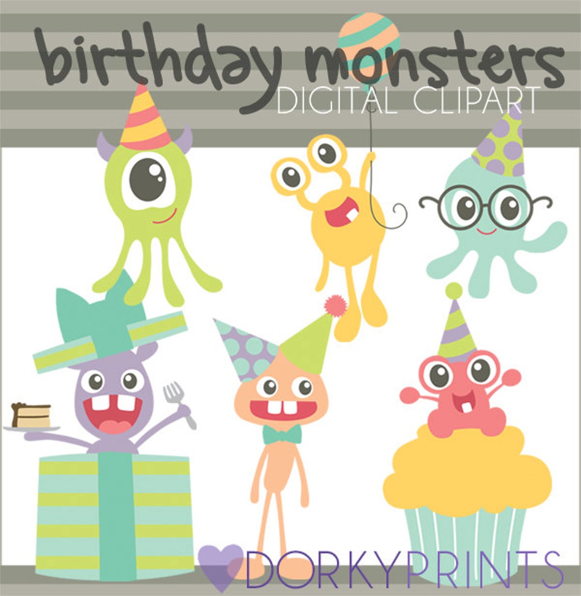 Birthday Monsters Clipart personal and Limited Commercial | Etsy