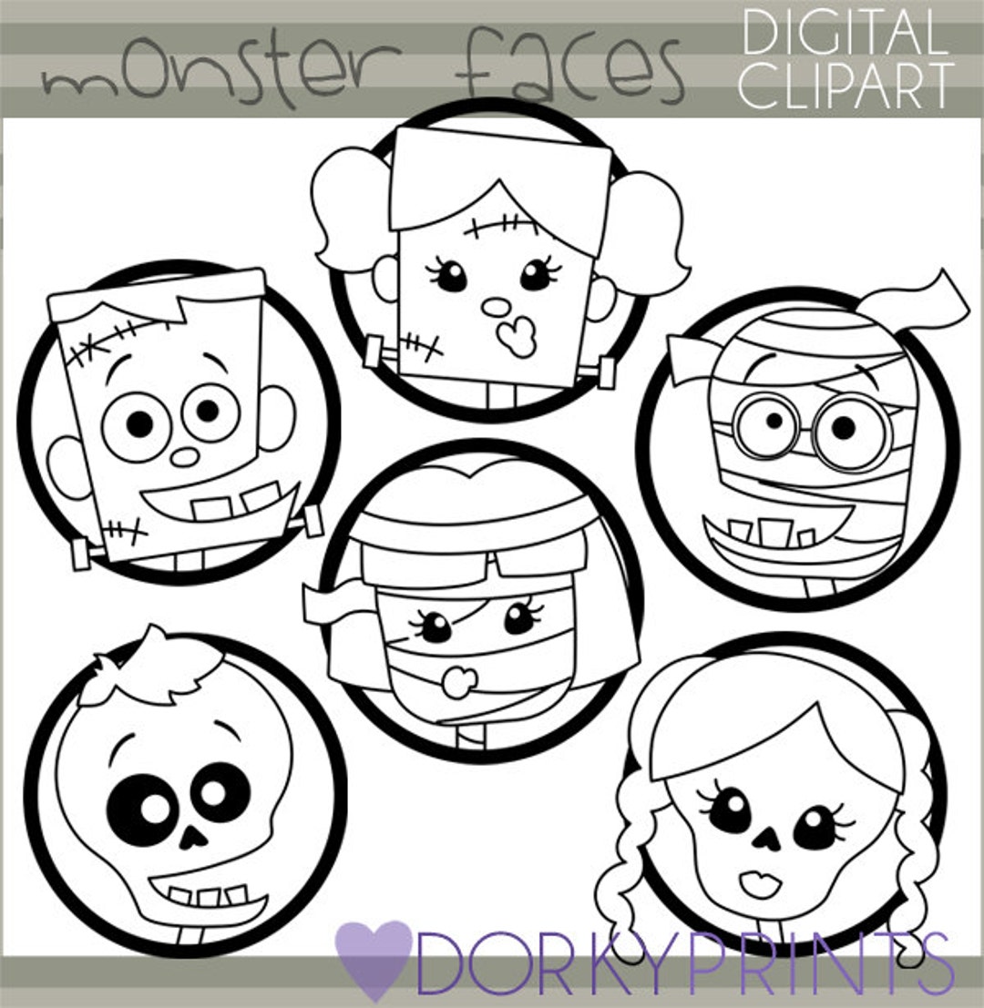 Halloween Clipart Monster Faces Digital PNG Art - Etsy
