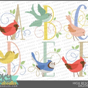 Pretty Bird Alphabet Clipart -PNG Art- Instant Download - Numbers ...