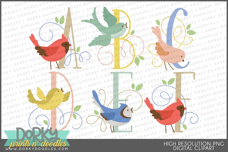 Pretty Bird Alphabet Clipart PNG Art Instant Download - Etsy