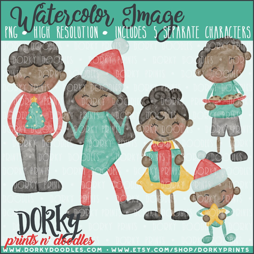 Watercolor Christmas Family Characters PNG Artwork - Digital File - for ...