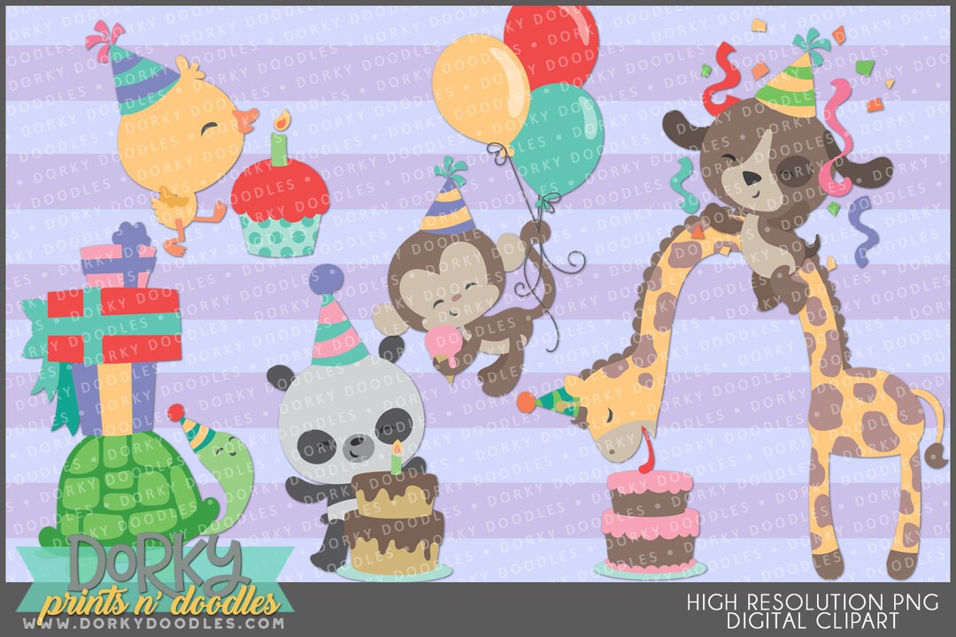 Birthday Celebration Animals Clipart -personal and Limited Commercial ...