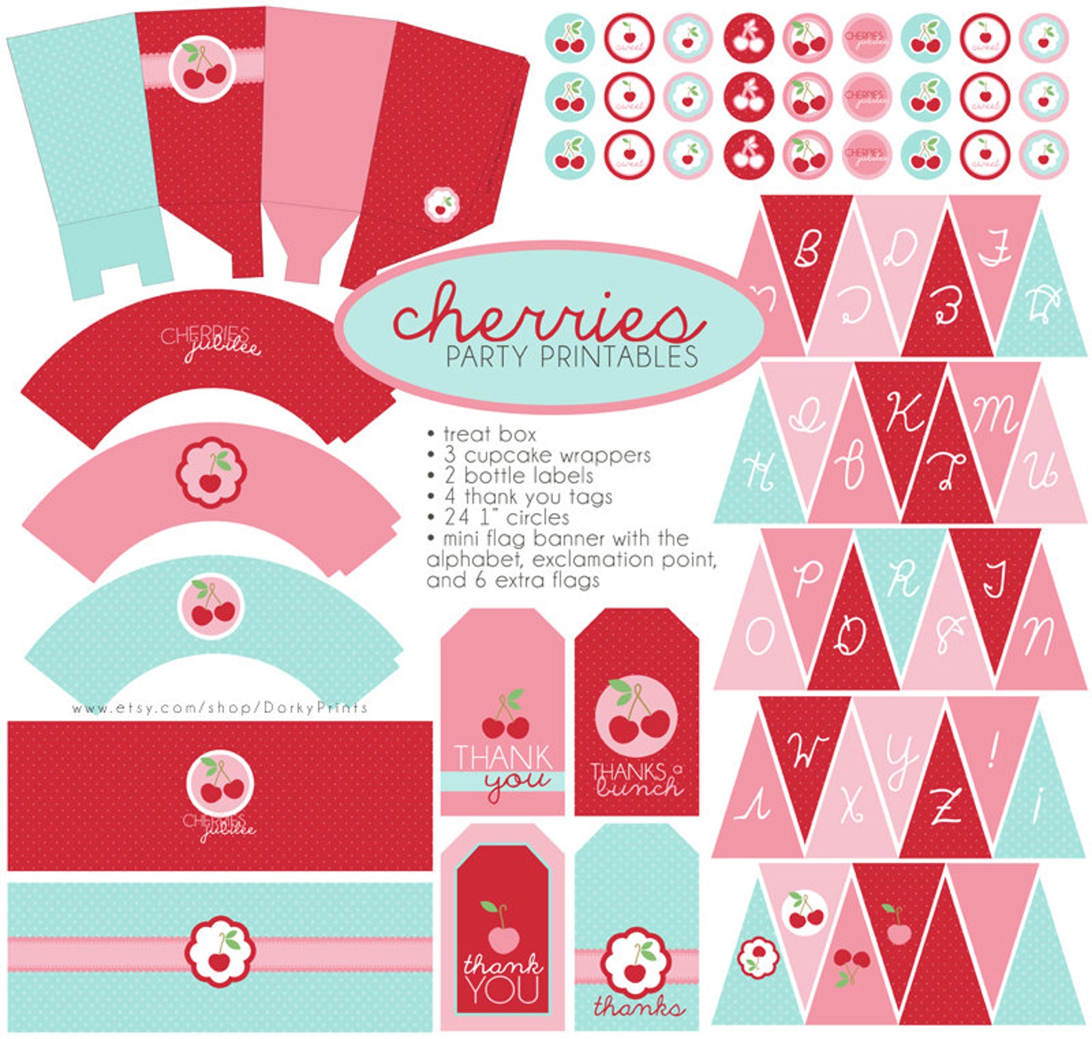 Cherry Birthday Party Printables PDF Printable Party - Etsy