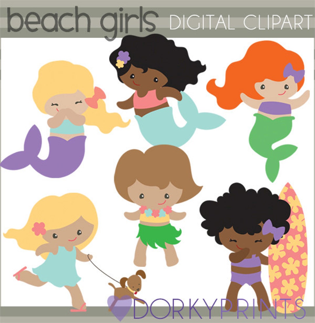 Beach Girls Clipart -personal and Limited Commercial - Mermaid Clip Art ...