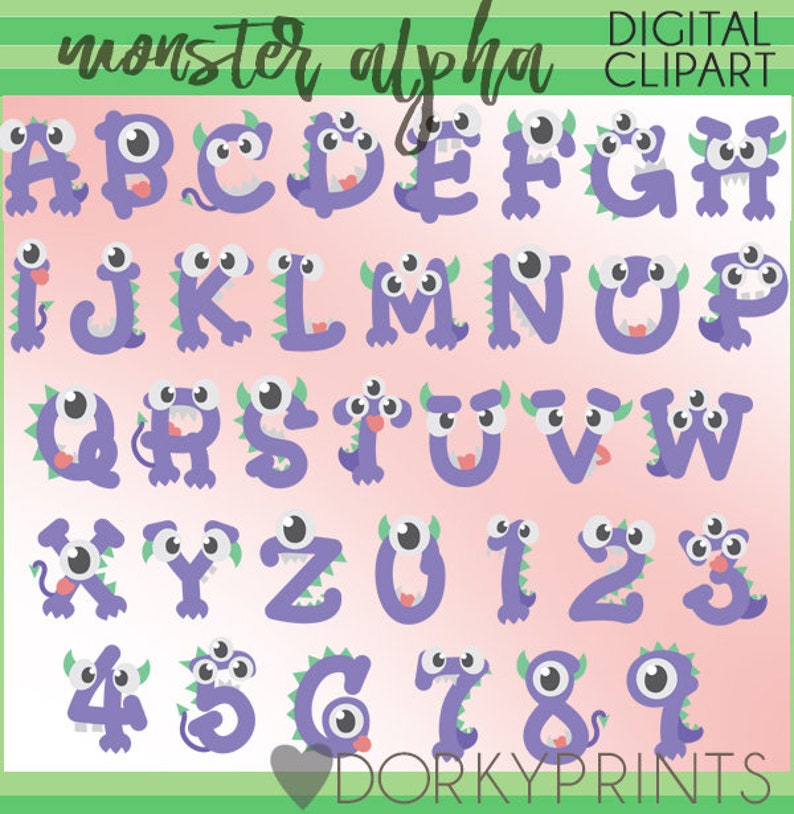 Monster Clipart Alphabet and Numbers personal and Limited - Etsy
