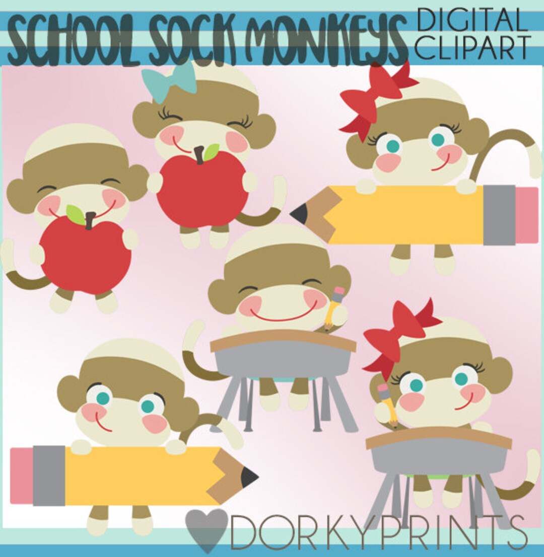 Back to School Sock Monkey Clipart -personal and Limited Commercial Use ...