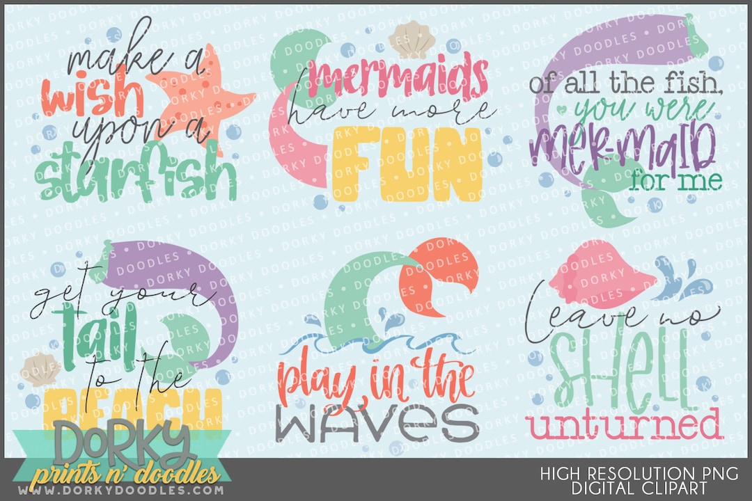 Mermaid Sayings Clipart Cute Mermaids Designs for Sublimation, Cookies ...