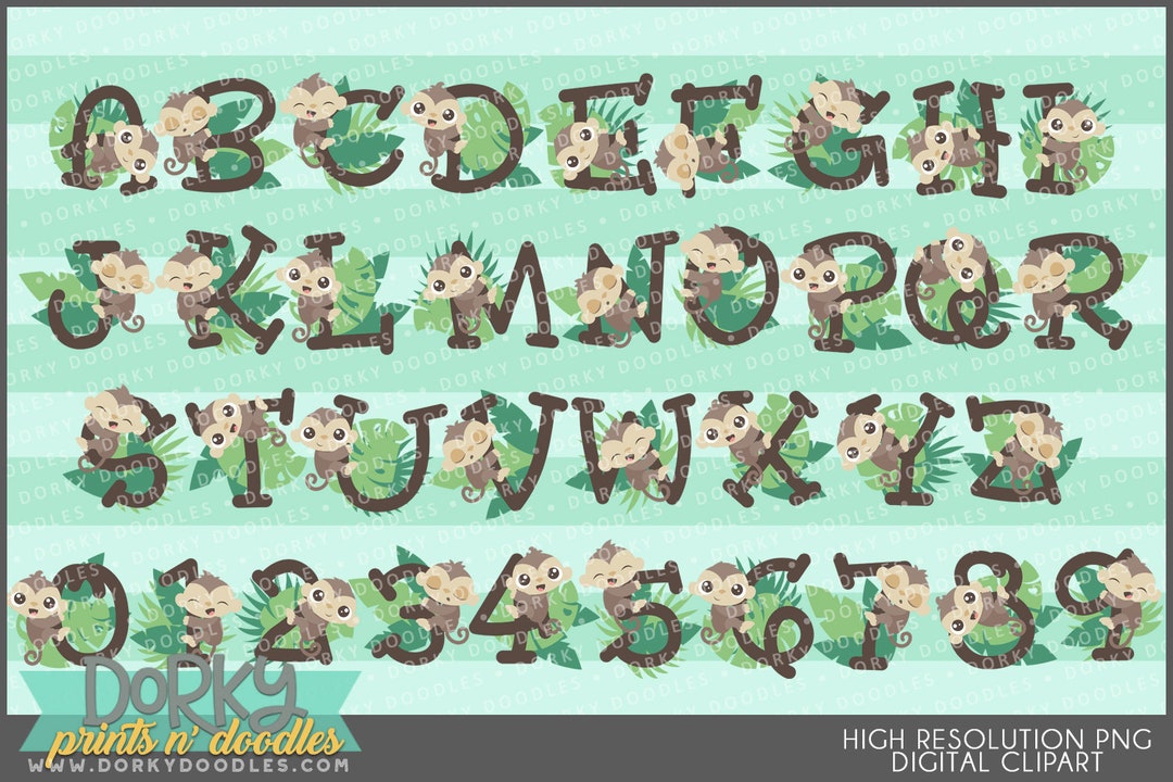 Monkey Alphabet Clipart -personal and Limited Commercial Use- Cute Abcs ...
