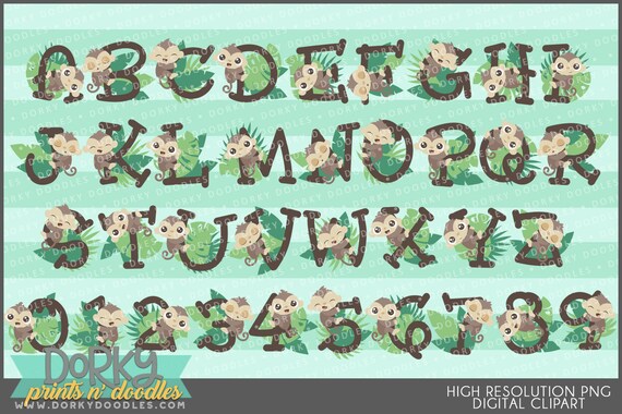 Monkey Alphabet Clipart personal and Limited Commercial Use - Etsy