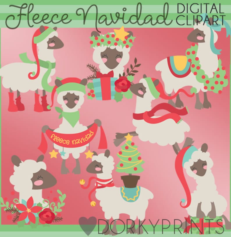 Christmas Llamas Clipart -personal and Limited Commercial Use- Llama ...