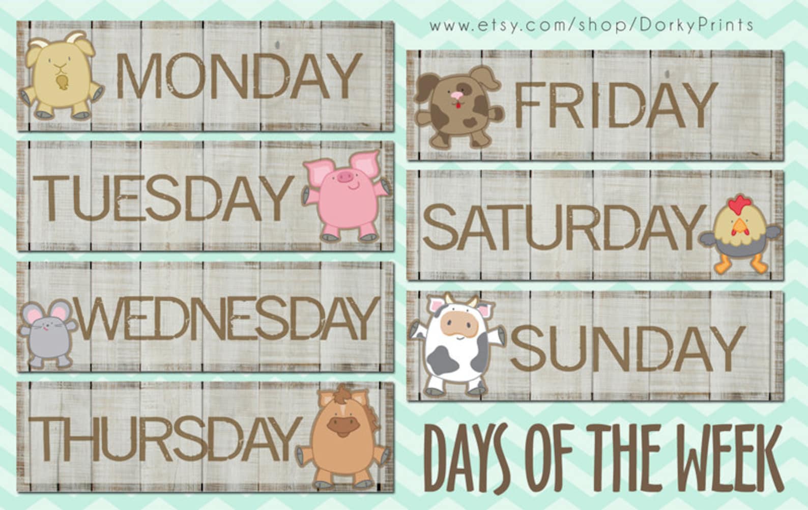 Days of the Week Farm Animals PDF Preschool Printable - Etsy
