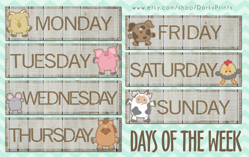 Days of the Week Farm Animals PDF Preschool Printable Kindergarten ...
