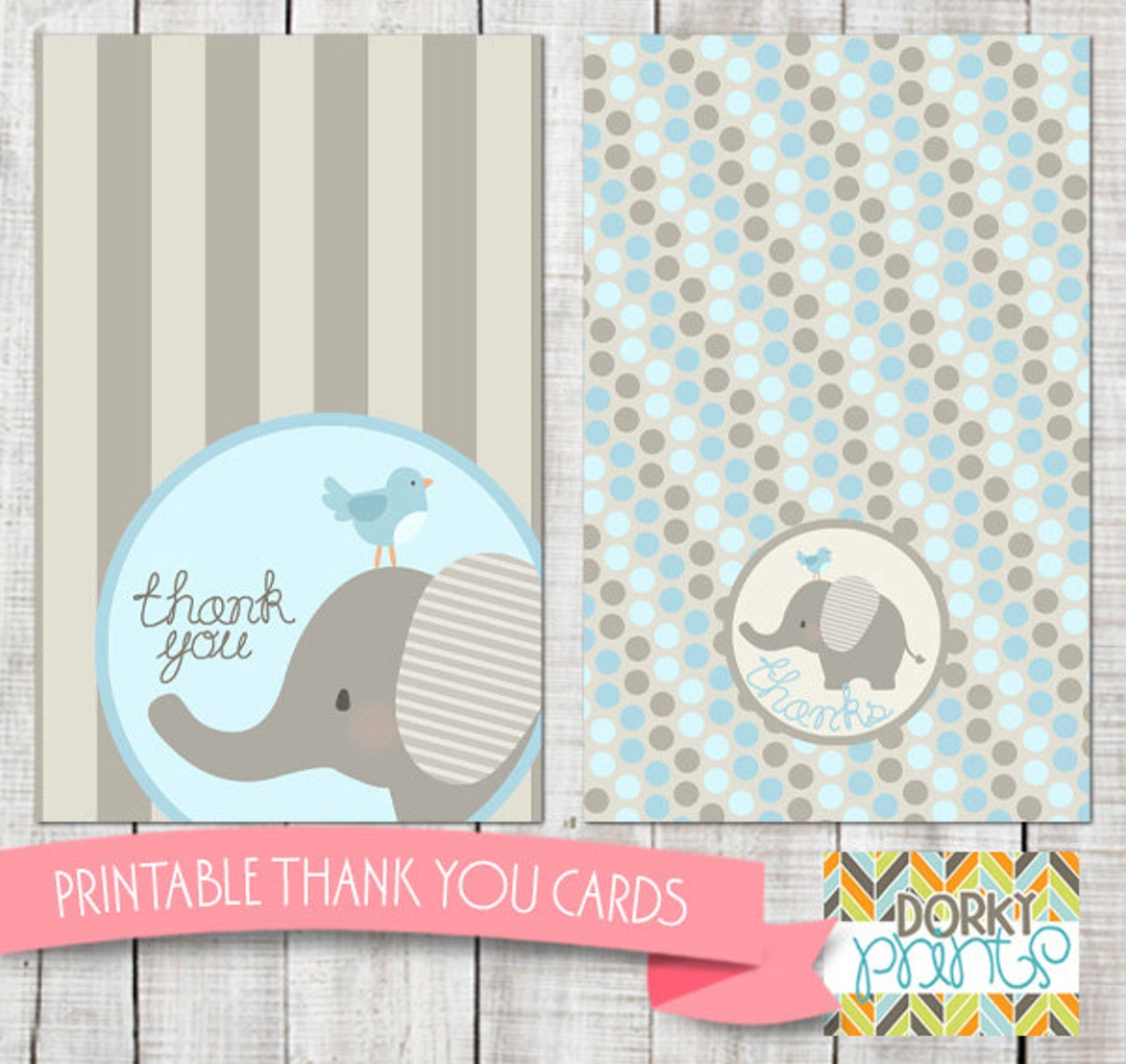 Blue Elephant Baby Shower Printable Thank You Cards PDF - Etsy