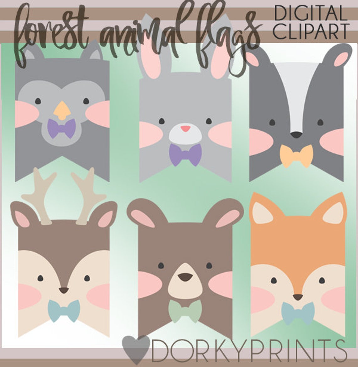 Boy Forest Animal Flags Clipart Set personal and Limited | Etsy