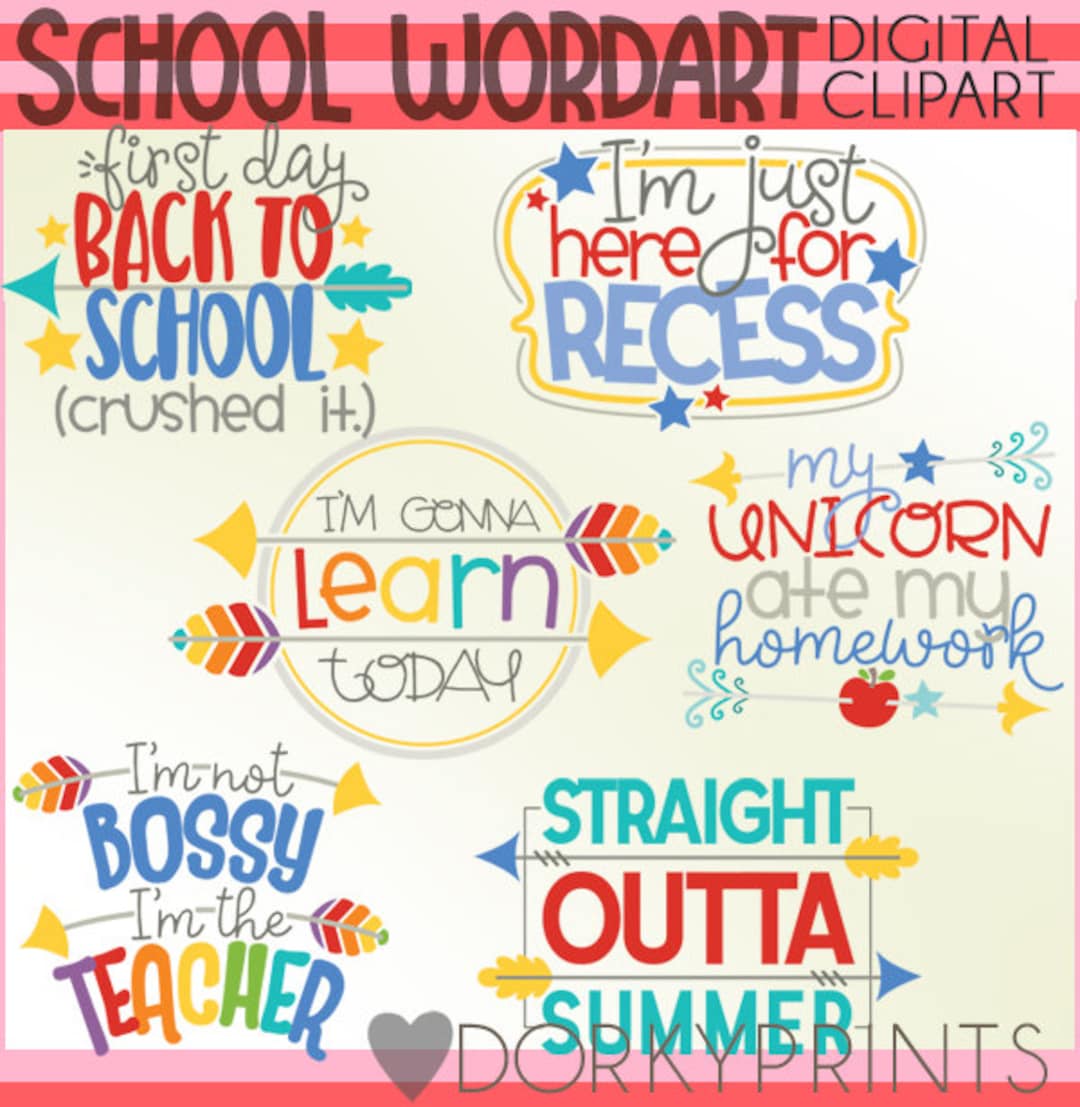 School Wordart Clipart -personal and Limited Commercial Use- Wordart ...