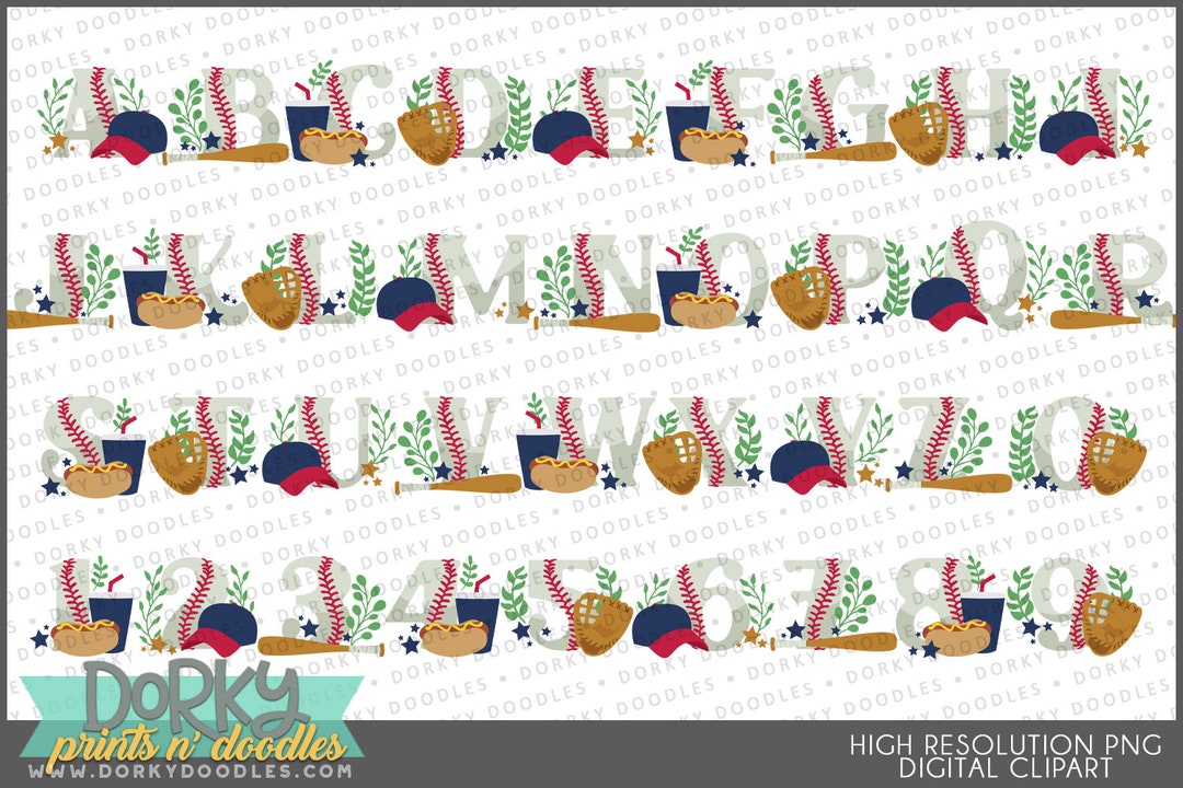 Cute Baseball Alphabet Clipart -PNG Art- Instant Download - Numbers ...