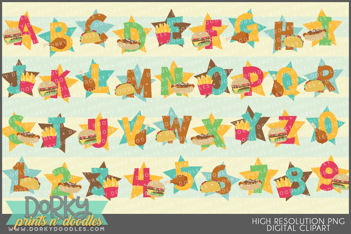Cute Fast Food Alphabet Clipart -personal and Limited Commercial Use ...