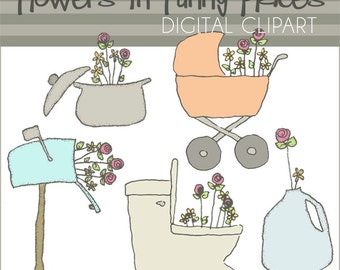 Spring Clipart Happy Flowers personal and Limited Commercial | Etsy