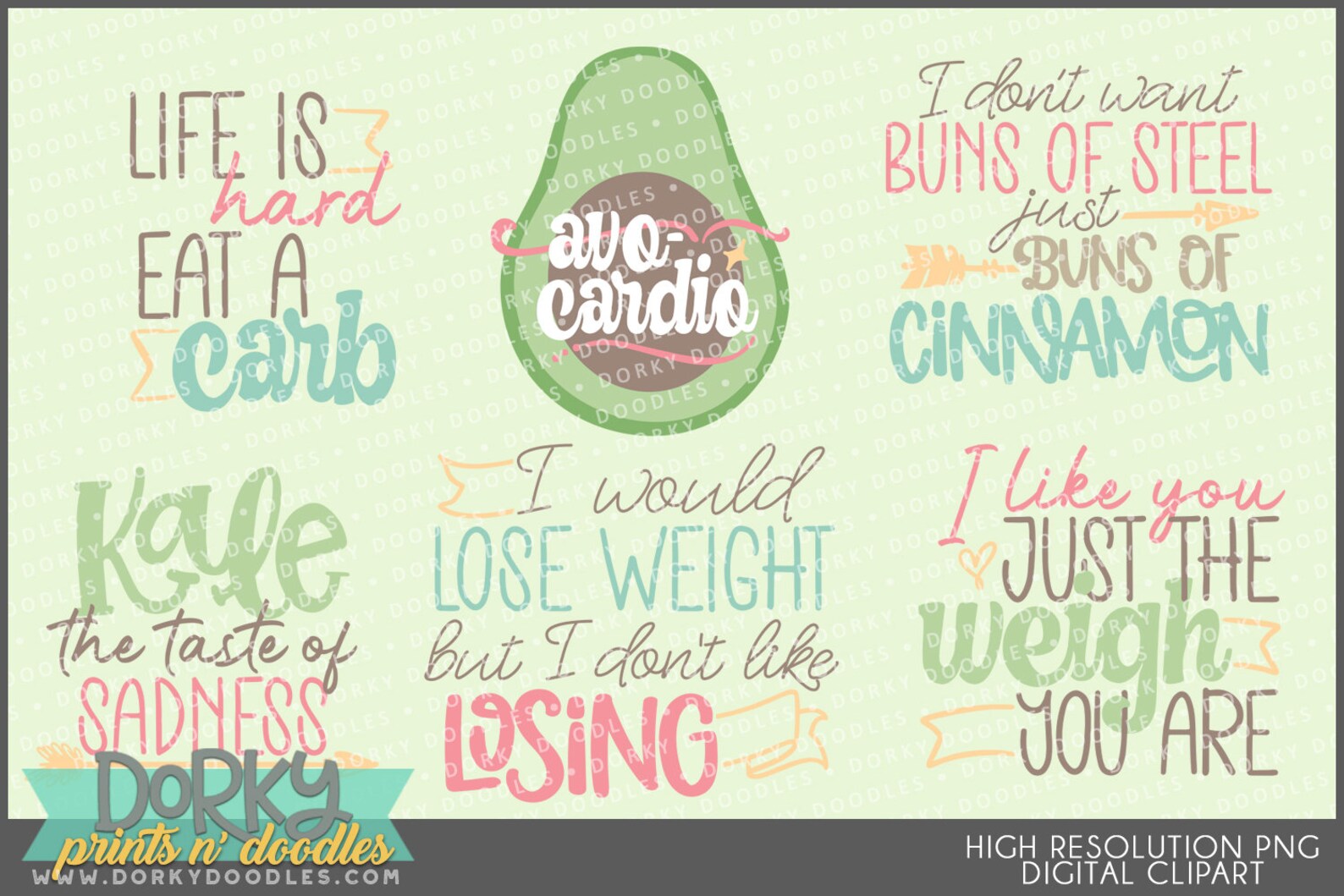 Cute Diet Puns Food Clipart Instant Download Funny Food - Etsy