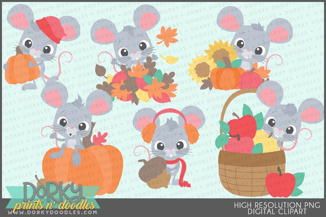 Cute Fall Mouse Clipart Set for Sublimation, Sticker Design, Sugar ...
