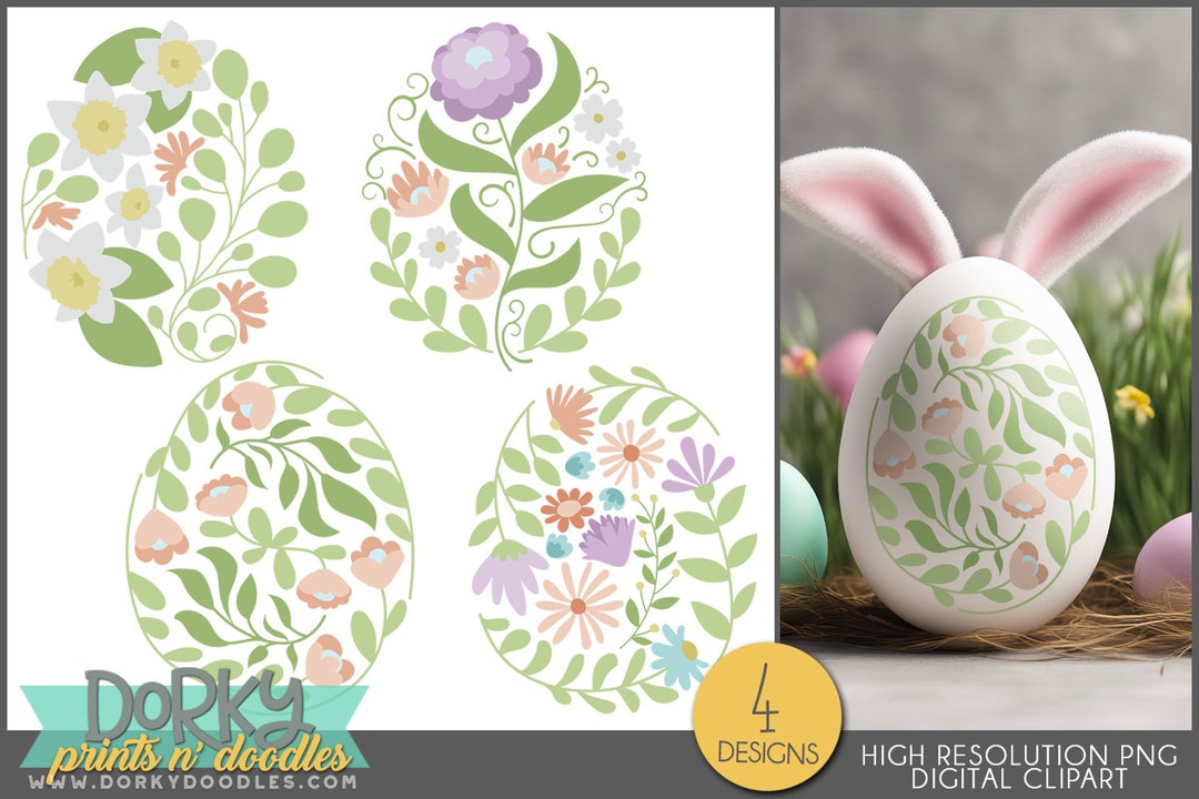 Floral Easter Egg Clipart - Pretty Flower Egg Designs for Sublimation ...