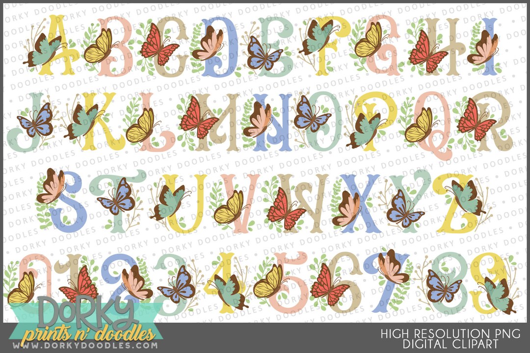 Pretty Butterfly Alphabet Clipart -PNG Art- Instant Download - Numbers ...
