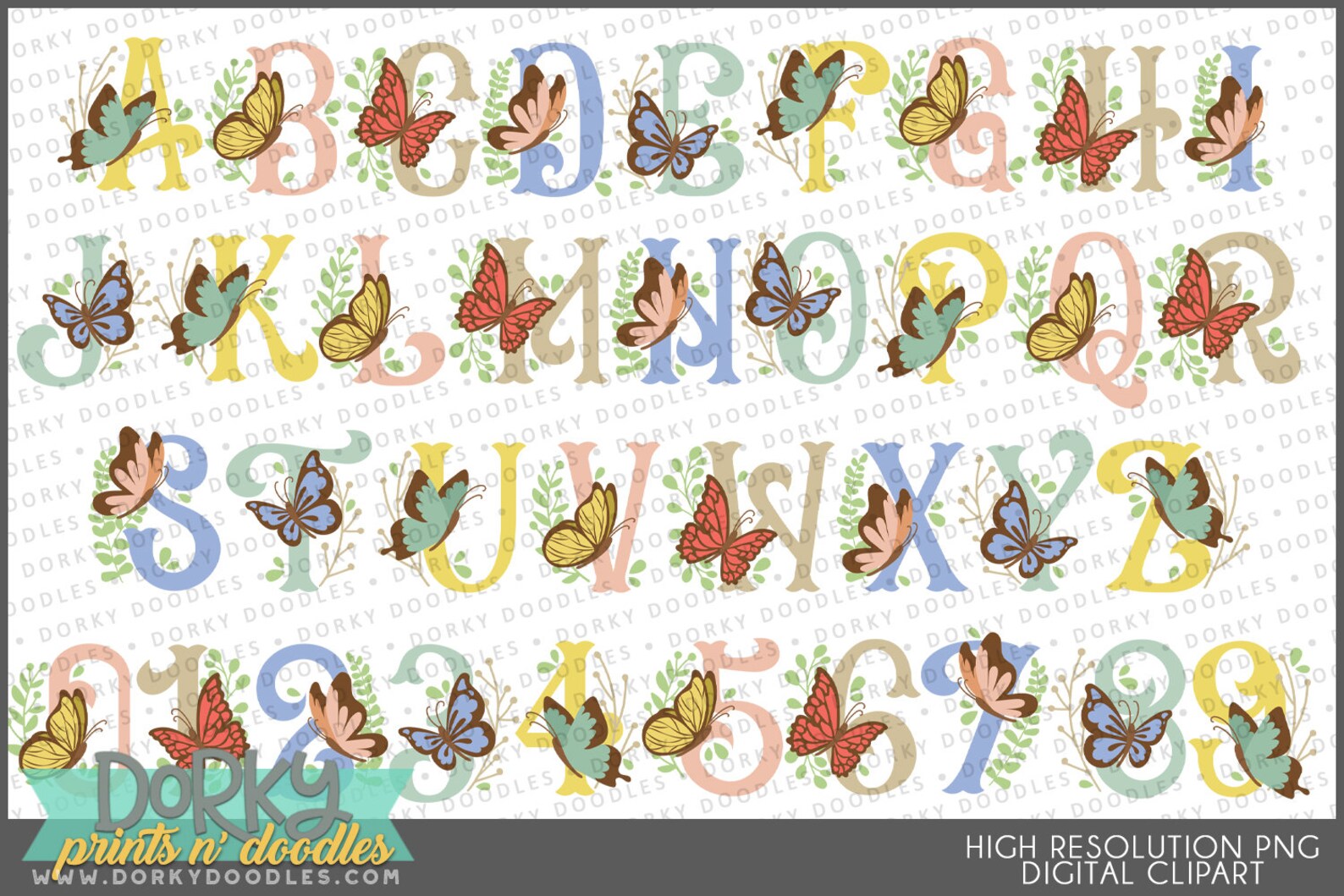 Pretty Butterfly Alphabet Clipart PNG Art Instant Download Numbers ...